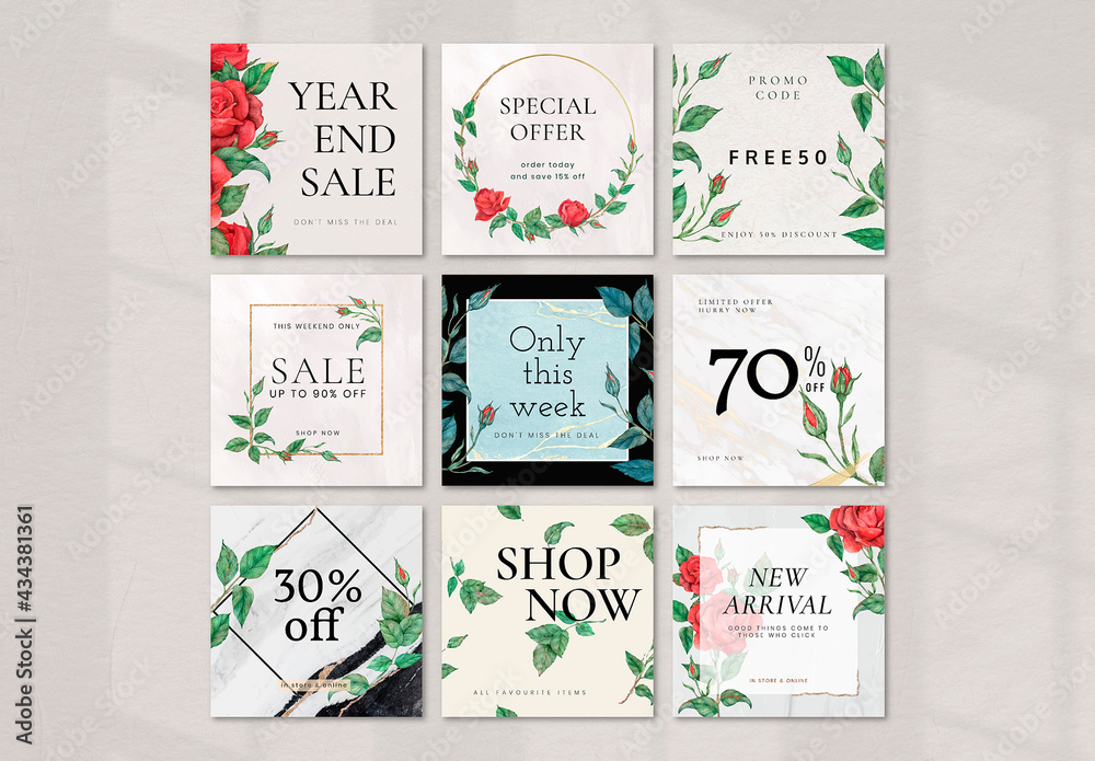 Editable Template Set for Social Media Posts Stock Template | Adobe Stock