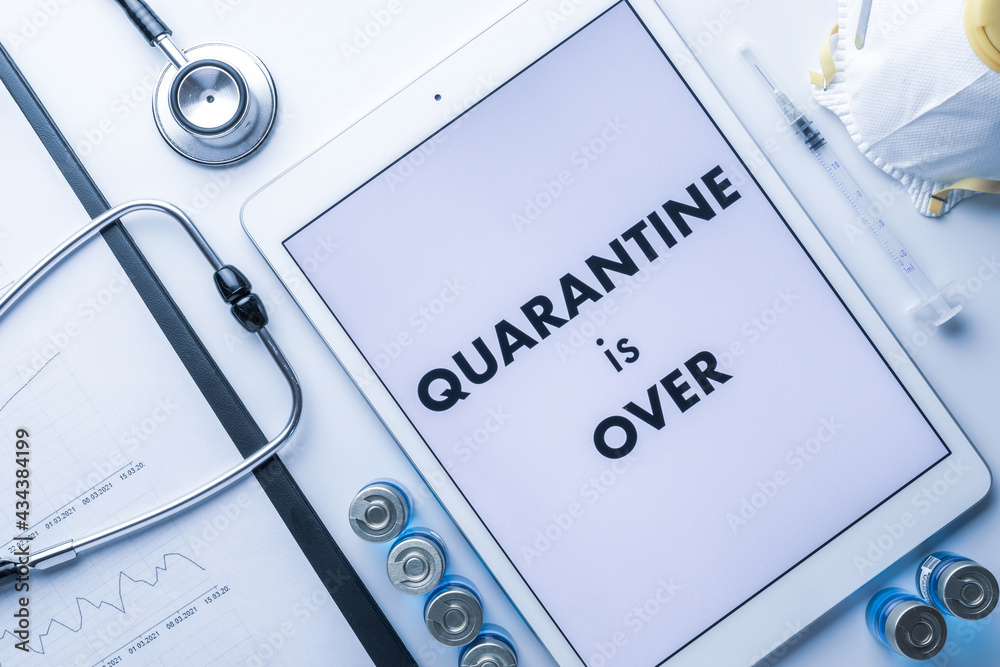 End of quarantine. Medical equipment: doctor stethoscope, hospital ...