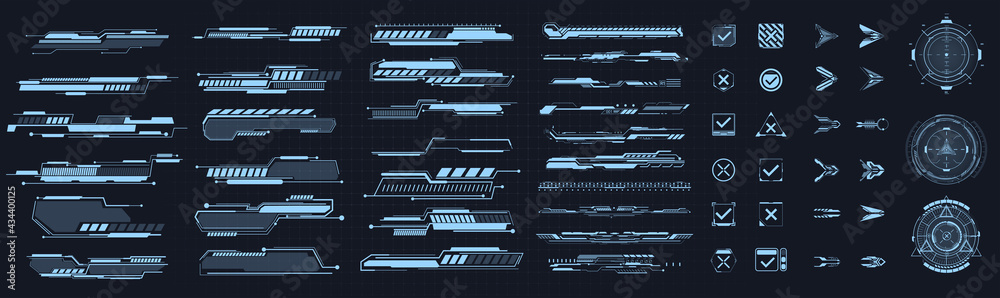 HUD interface icon vector illustration set. Circle and rectangular ...