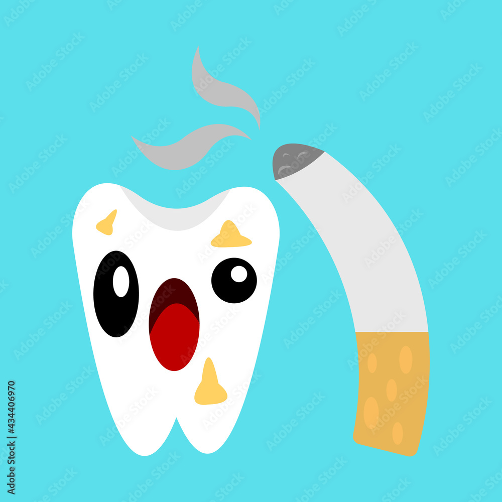 cartoon character tooth covered with yellow spots near smoking ...