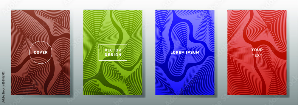 Flat cover templates set. Fluid curve shapes geometric lines patterns ...