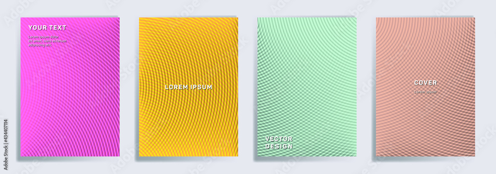 Radial lines halftone grid covers vector set. Cool brochure title page ...