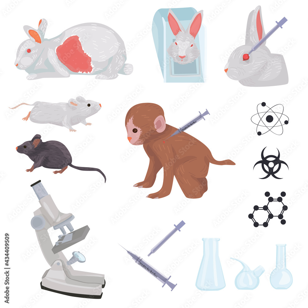 test over animals. set icons isolated on white background. laboratory ...