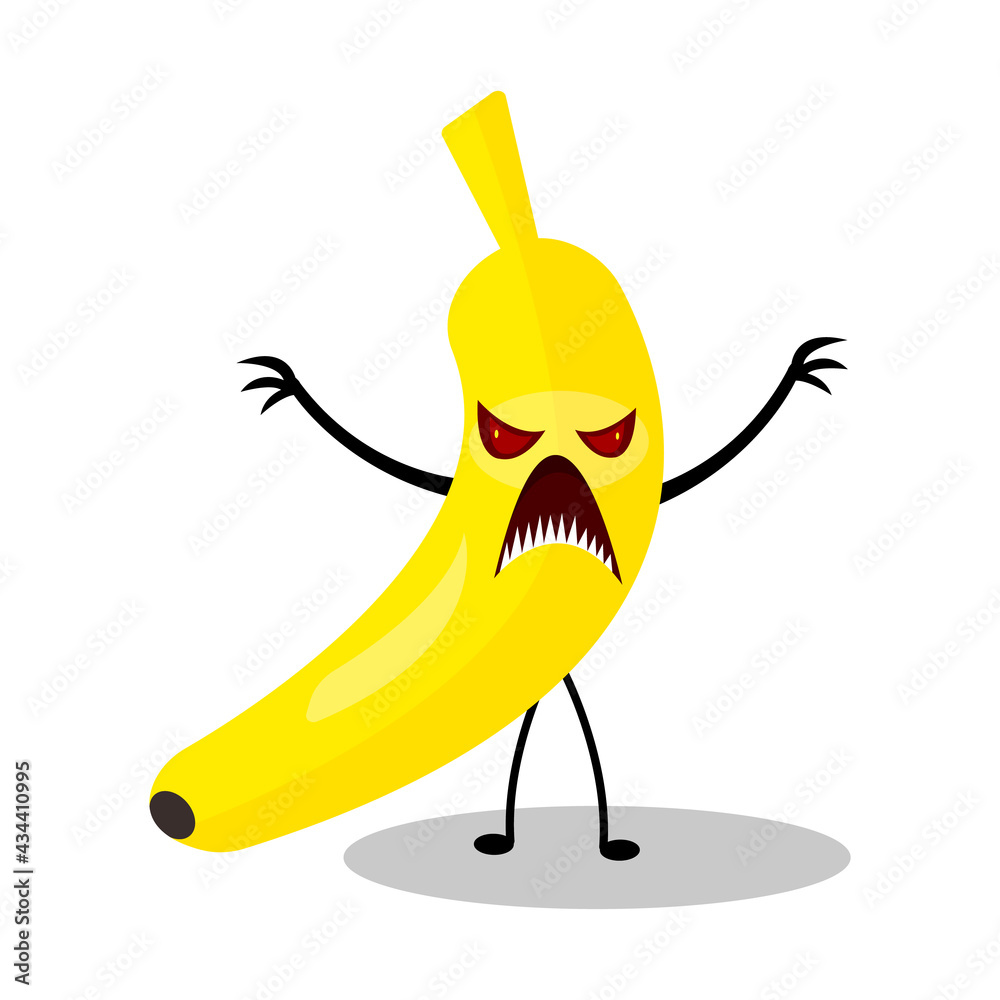 scary banana cartoon character monster scary posing on a white ...