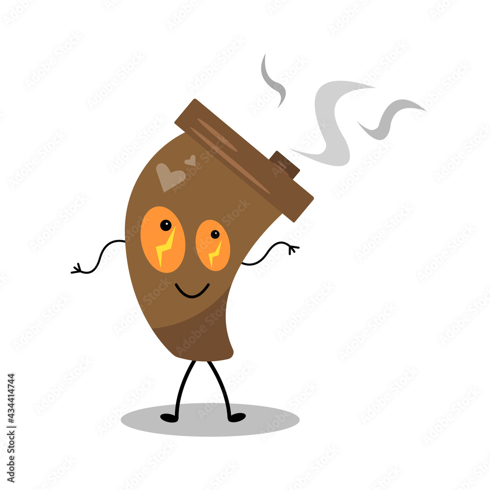 curved coffee glass Cheerful cartoon character in whose eyes lightning ...