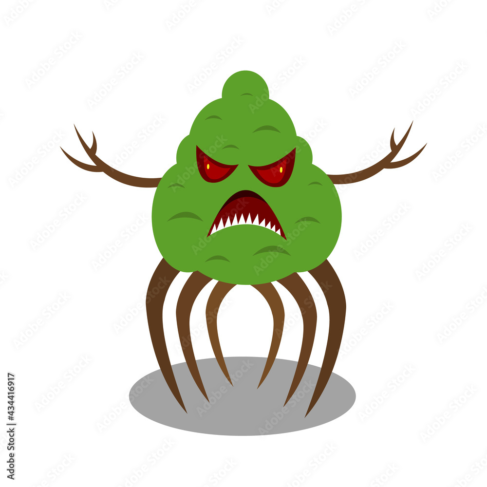 tree monster angry forest character with red eyes and sharp teeth on ...