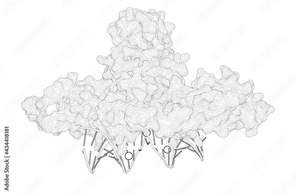 Ilustracja Stock: 3D rendering as a line drawing of a molecule ...