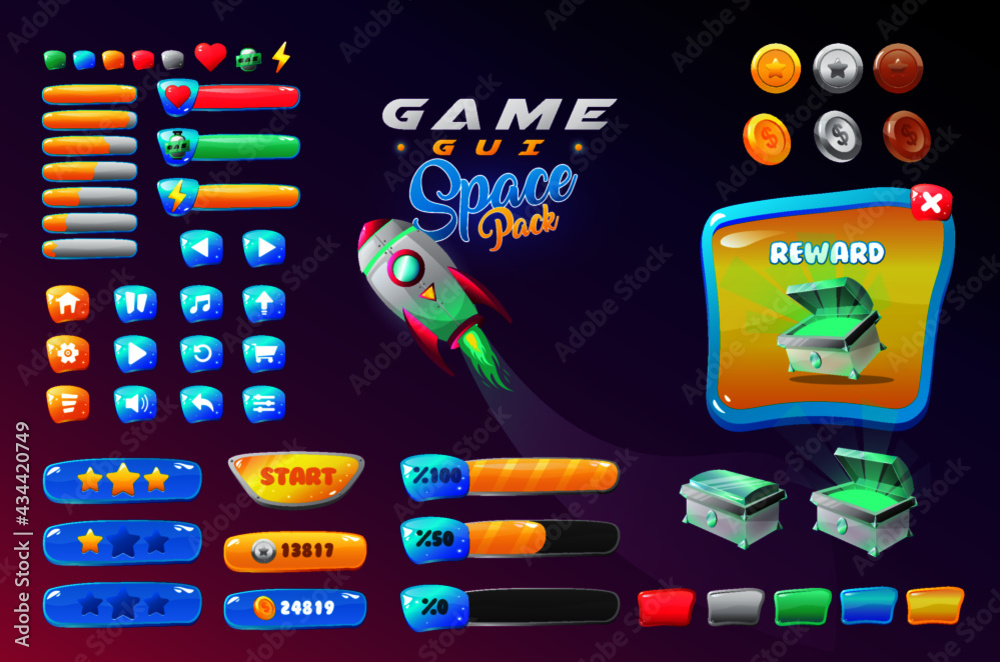 The Mega Space Pack mobile GUI, UI interface kit for Space theme ...