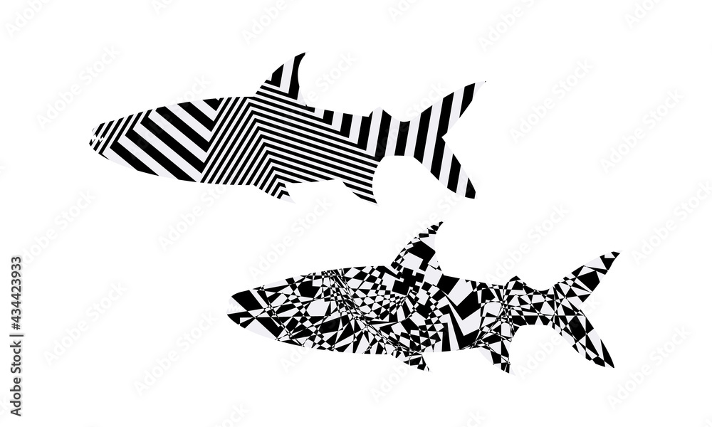 toothy predatory fish with patterns in the style of op art icons for ...