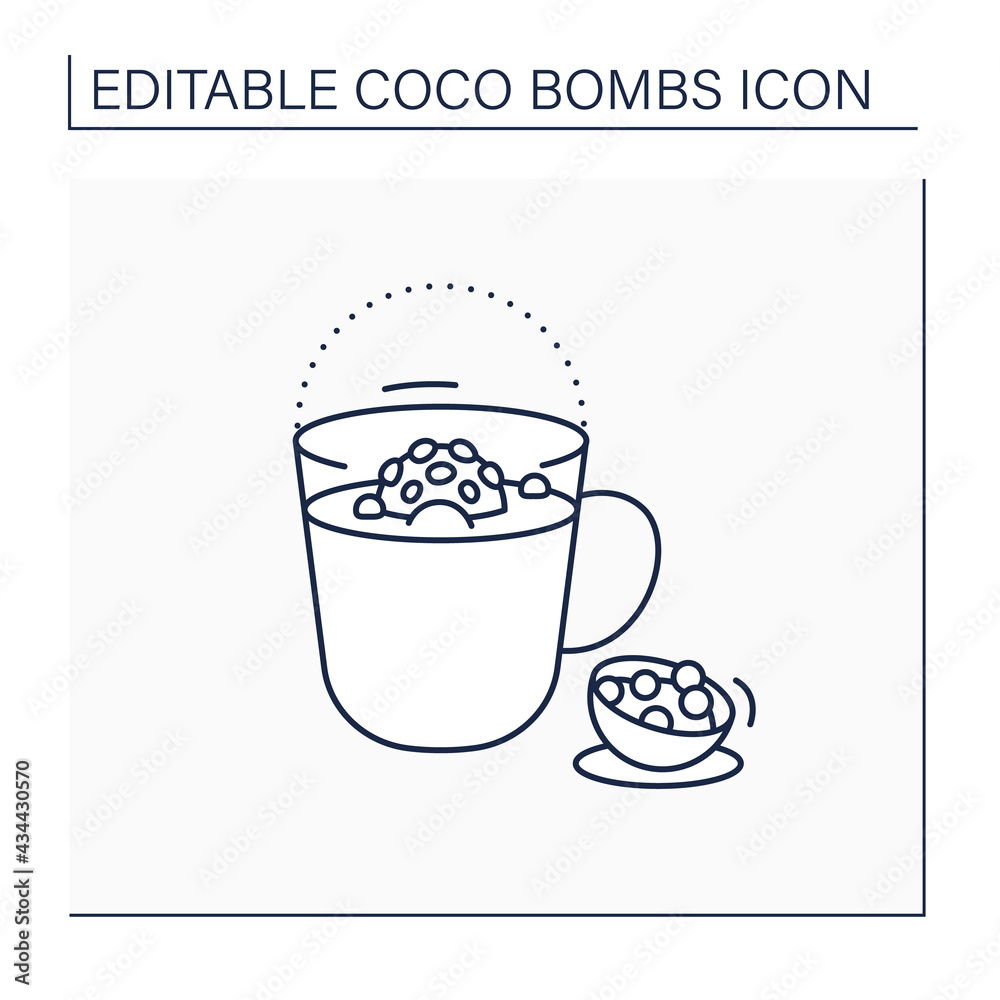 Coco bomb line icon. Delicious dessert. Cute ball of chocolate with ...