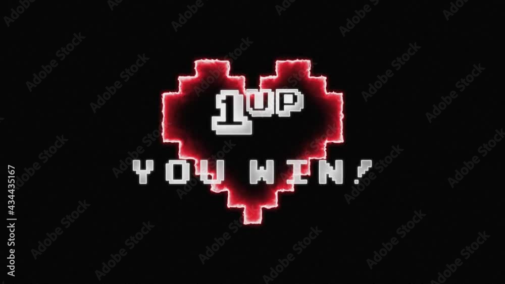 videogame YOU WIN text heart on old computer tv glitch rainbow ...