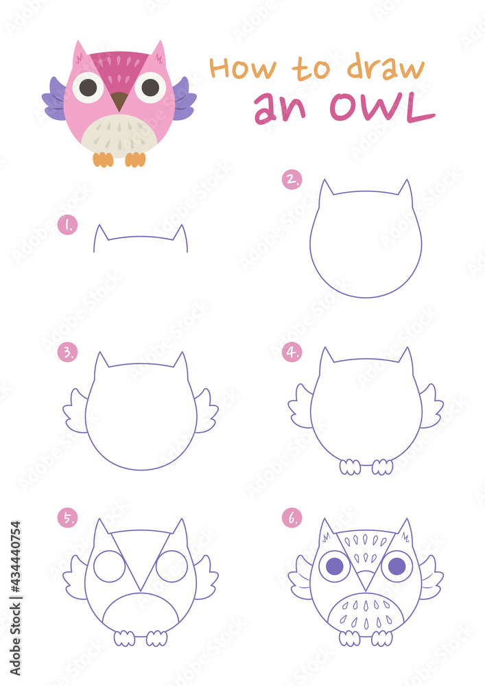 How to draw an owl vector illustration. Draw an owl step by step. Owl ...