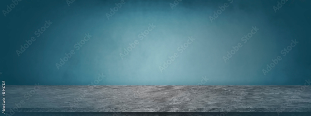 cement table for showroom and present product on dark blue wall banner ...