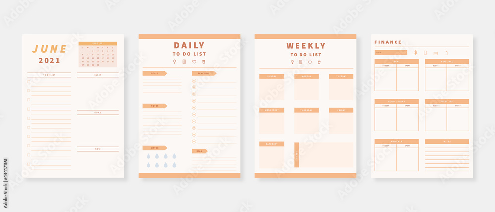 June 2021 - Planner. Modern planner template set. Set of planner and to ...