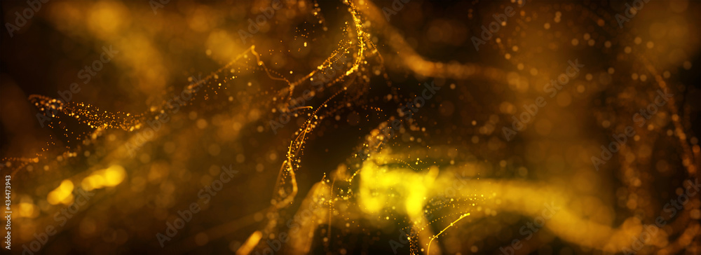 Abstract gold particular background with gold light and line background ...