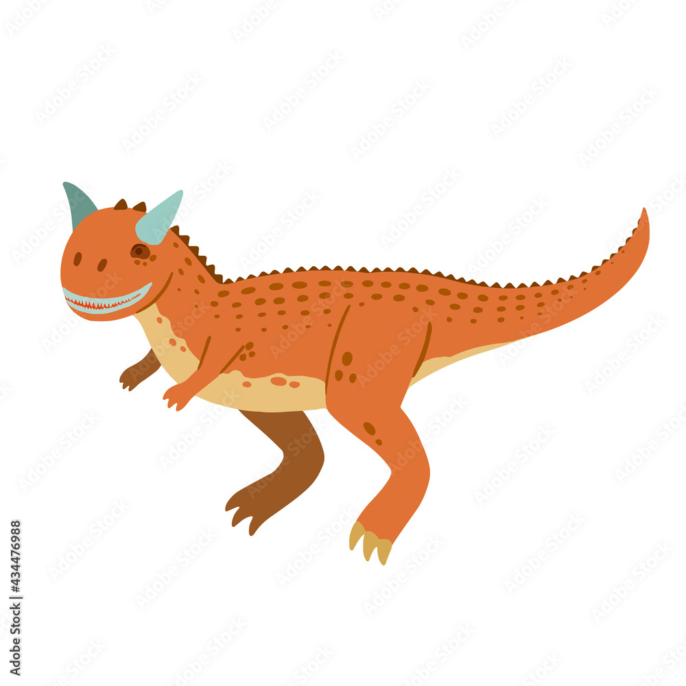 Cute cartoon doodle carnotaurus, isolated on white background. Stock ...