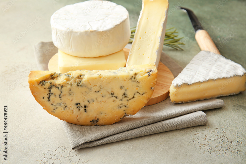 Different types of cheese on color background, closeup Stock Photo ...