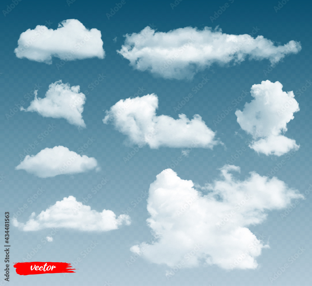 Set of clouds. 3d realistic vector illustration of different clouds on ...
