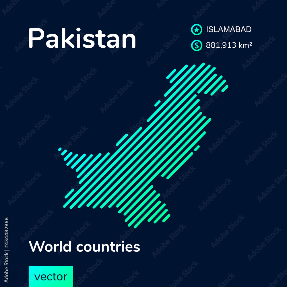 Map of Pakistan. Vector creative digital neon flat line art abstract ...