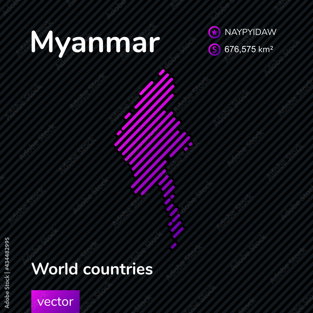 Vector creative digital neon flat line art abstract simple map of ...