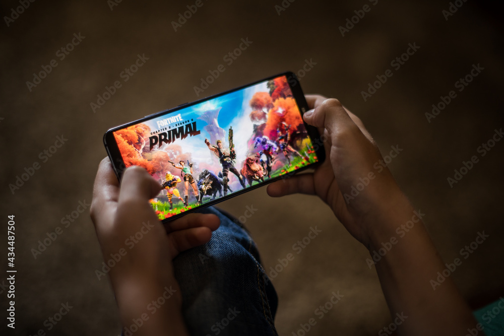 Illustrative editorial image of child playing Fortnite Stock Photo ...
