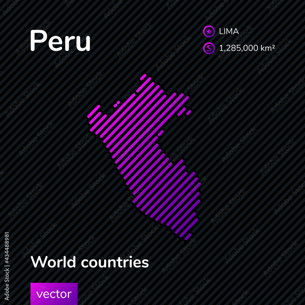 Map of Peru. Vector creative digital neon flat line art abstract simple ...