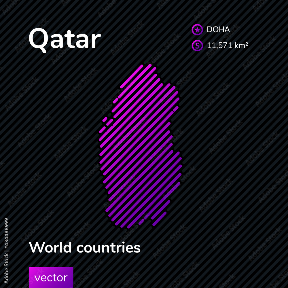 Map of Qatar. Vector creative digital neon flat line art abstract ...