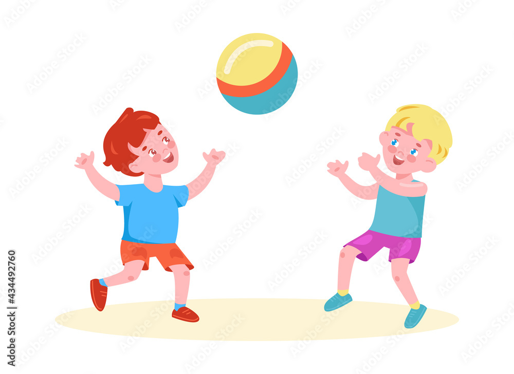 Happy children play ball. Vector illustration in cartoon style ...