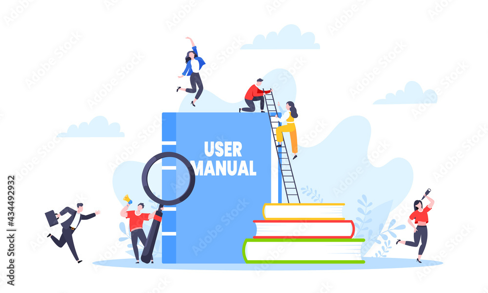 User manual guide book flat style design vector illustration. Tiny ...