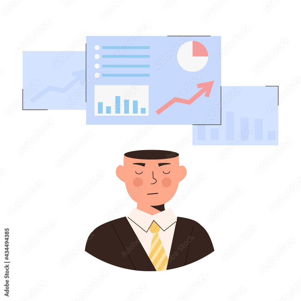 Person with complicated thoughts and feelings. Character thinking ...