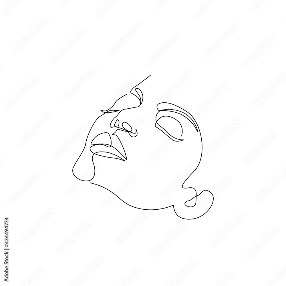 Abstract Face One Line Drawing Modern Abstract Portrait Trendy