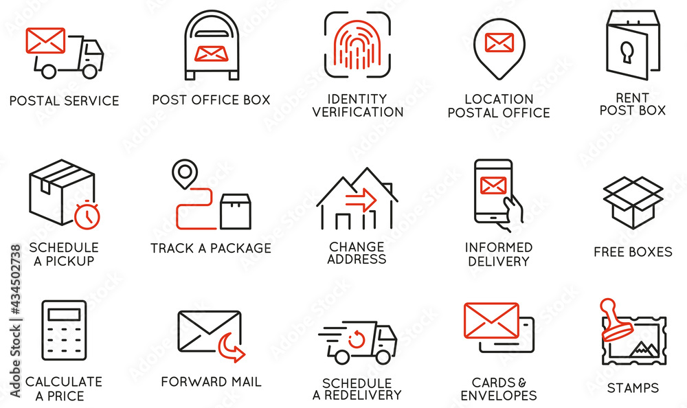 Vector Set of Linear Icons Related to Address Change Post Office and ...