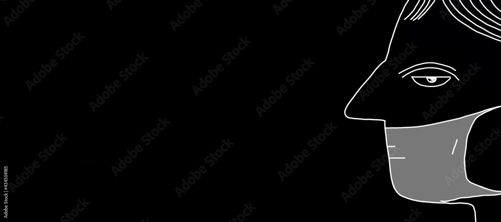 Minimal monochromatic line drawing digital illustration with a human ...