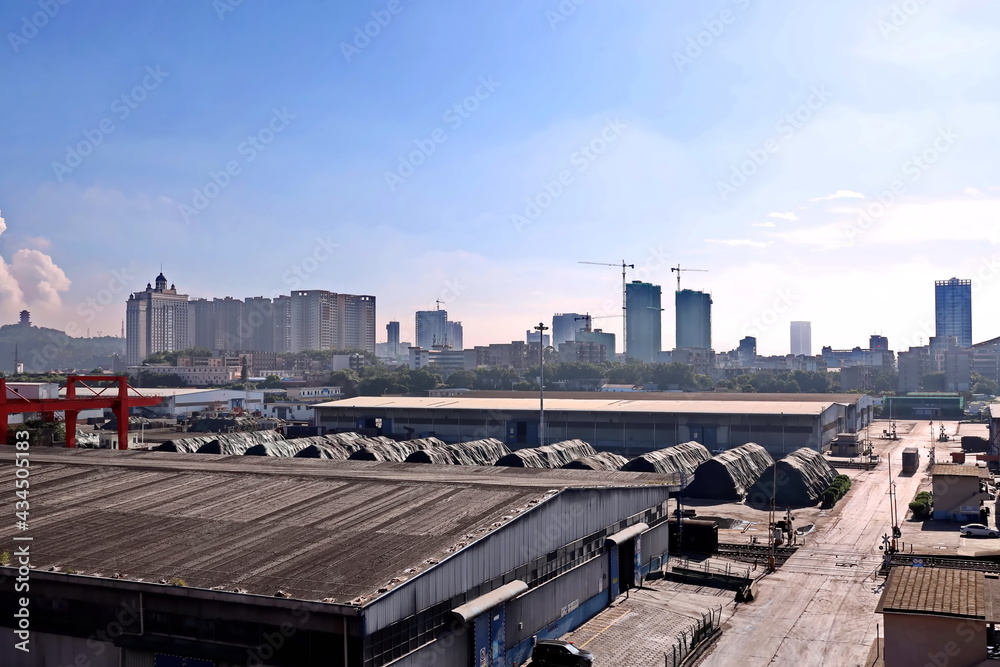 Various panoramic views of the port, piers, terminal and cityline of ...
