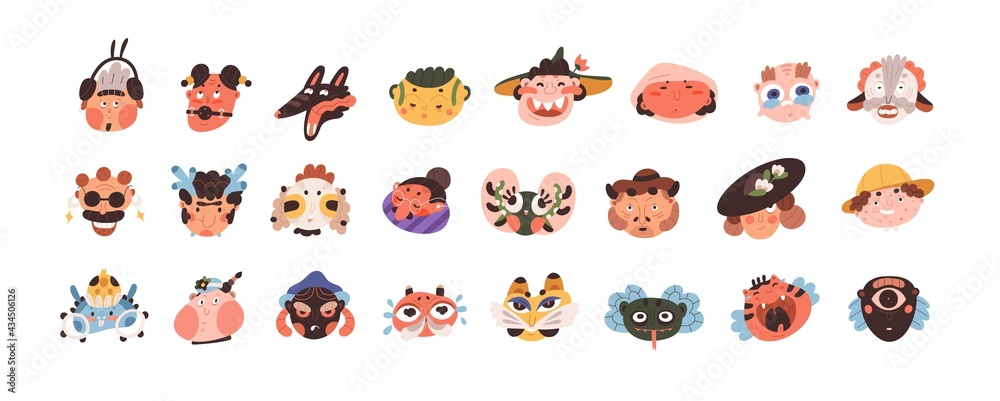 Avatars of abstract funny crazy characters with different emotions. Set ...