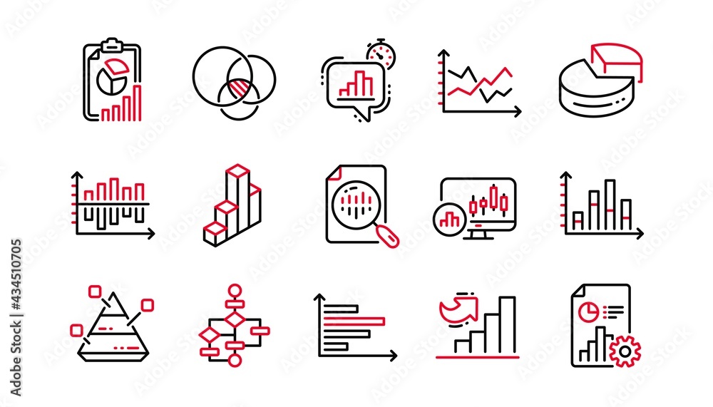 Charts and graphs line icons. Infochart, Block diagram and Algorithm ...