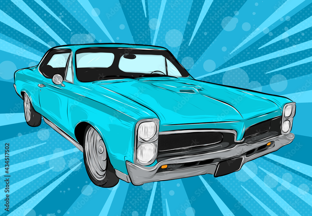 cartoon american muscle car pop art illustration with manga Stock ...