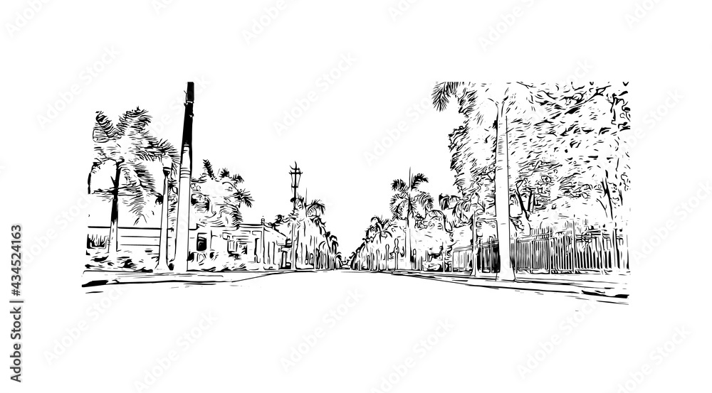 Building view with landmark of Fort Myers is the city in Florida. Hand ...