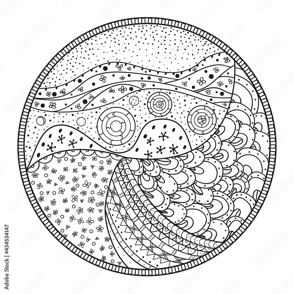 Mandala. Zentangle. Hand drawn circle zendala with abstract patterns on ...