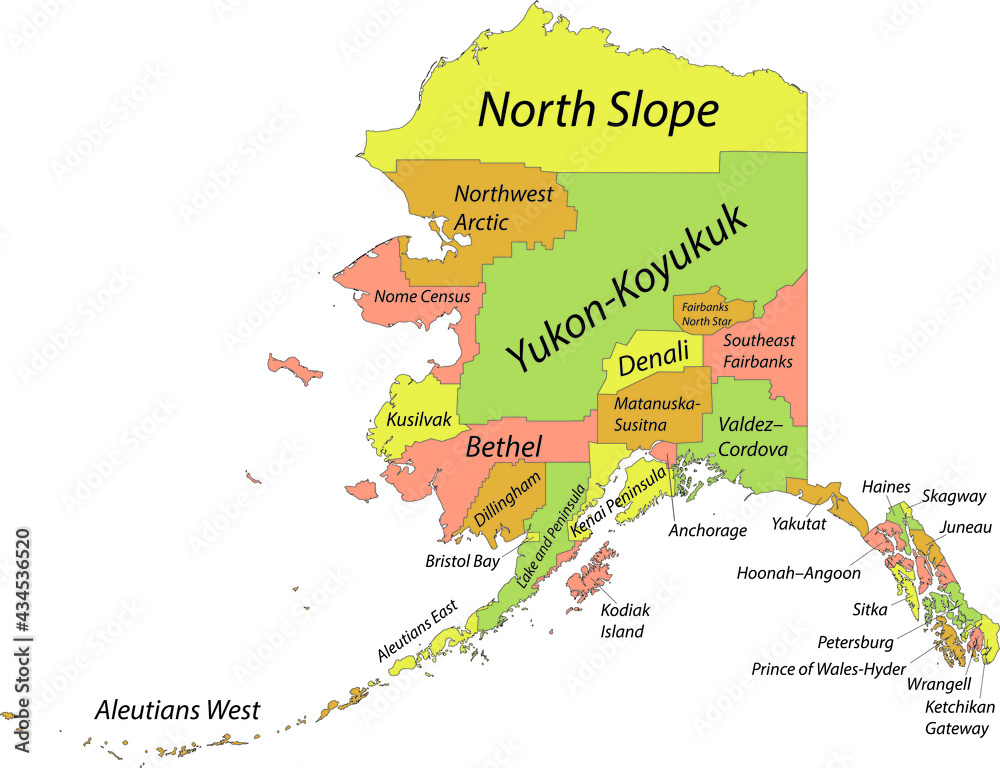 Pastel vector map of the Federal State of Alaska, USA with black ...