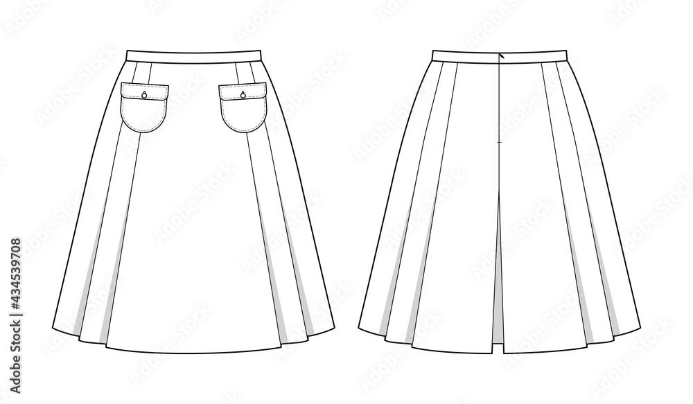 Skirt Vector Pleated Box Skirt Vector Fashion Flat Sketch For Adobe