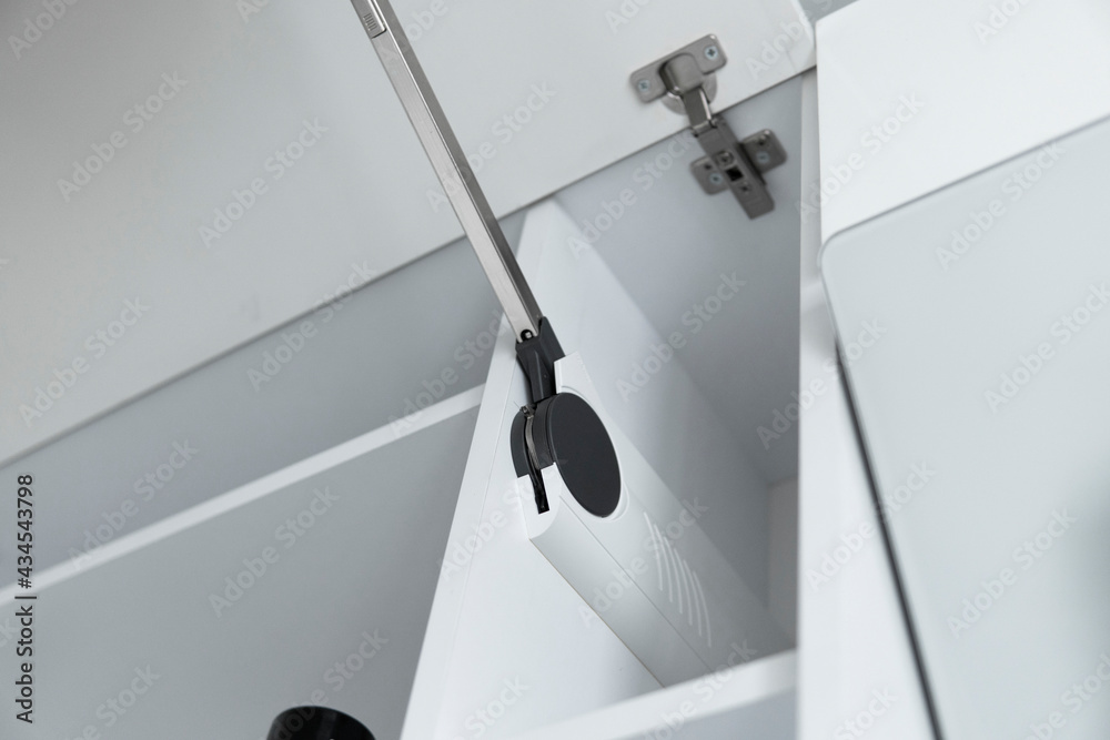 Kitchen cabinet with open fronts. Lift system for bifold fronts for ...