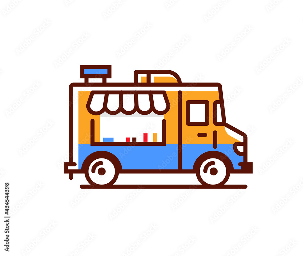 Food truck logo icon. Vector foodtruck kitchen street van design icon ...