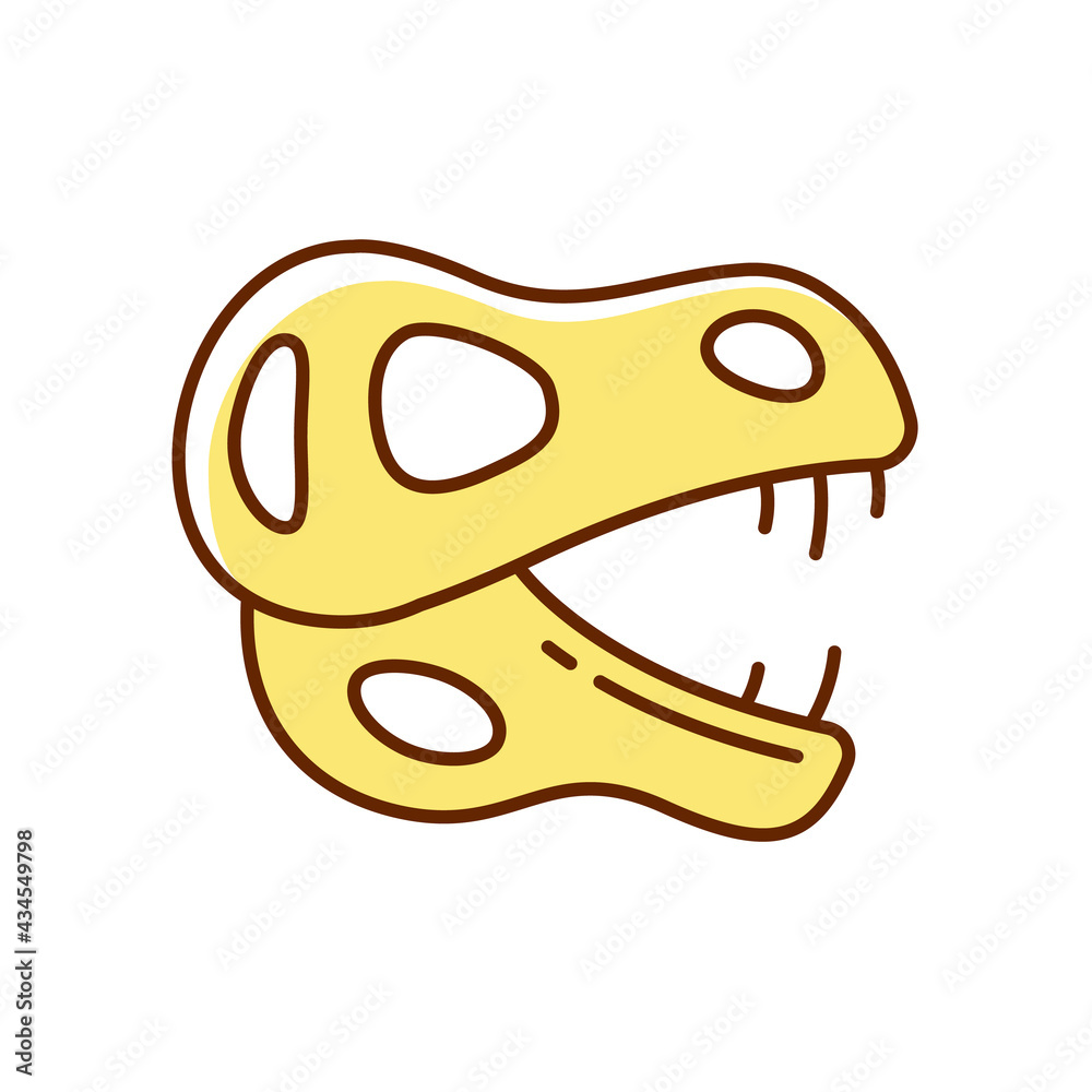 Dinosaur skeleton RGB color icon. Prehistoric life evidence. Body ...