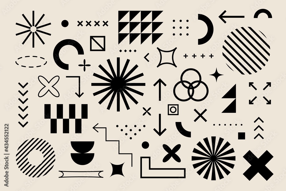 Abstract geometric elements bauhaus swiss style. Brutalism bold geometry shapes, vector digital ...