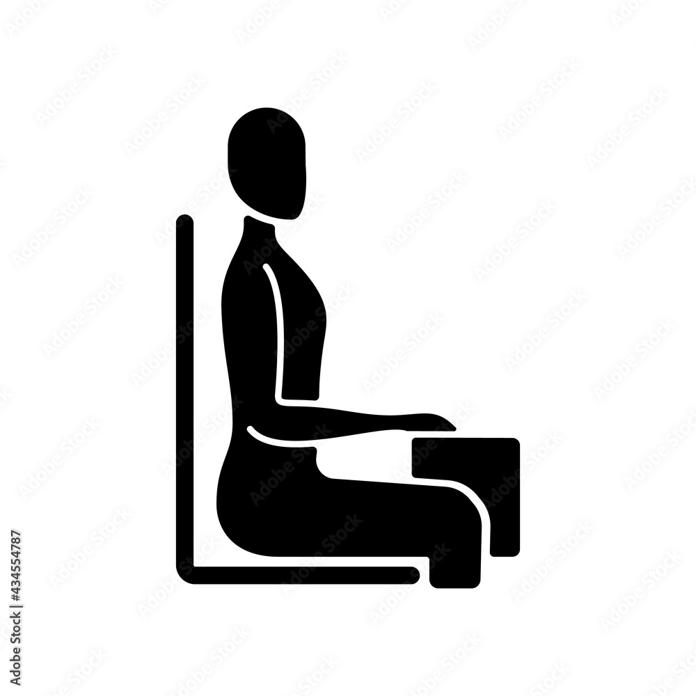 Upright sitting posture black glyph icon. Sitting at desk correctly ...