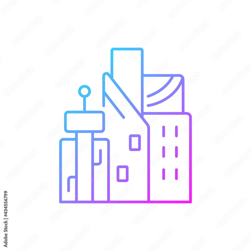 Cyberpunk city gradient linear vector icon. Skyscrapers of business ...