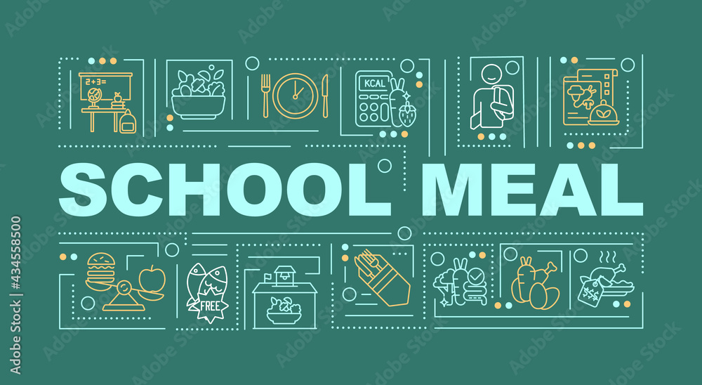 School meal word concepts banner. Healthy foods for students during ...