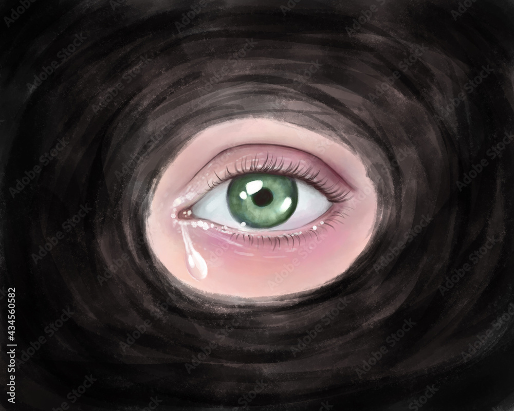 A symbol of depression and despair. A crying eye with a tear ...