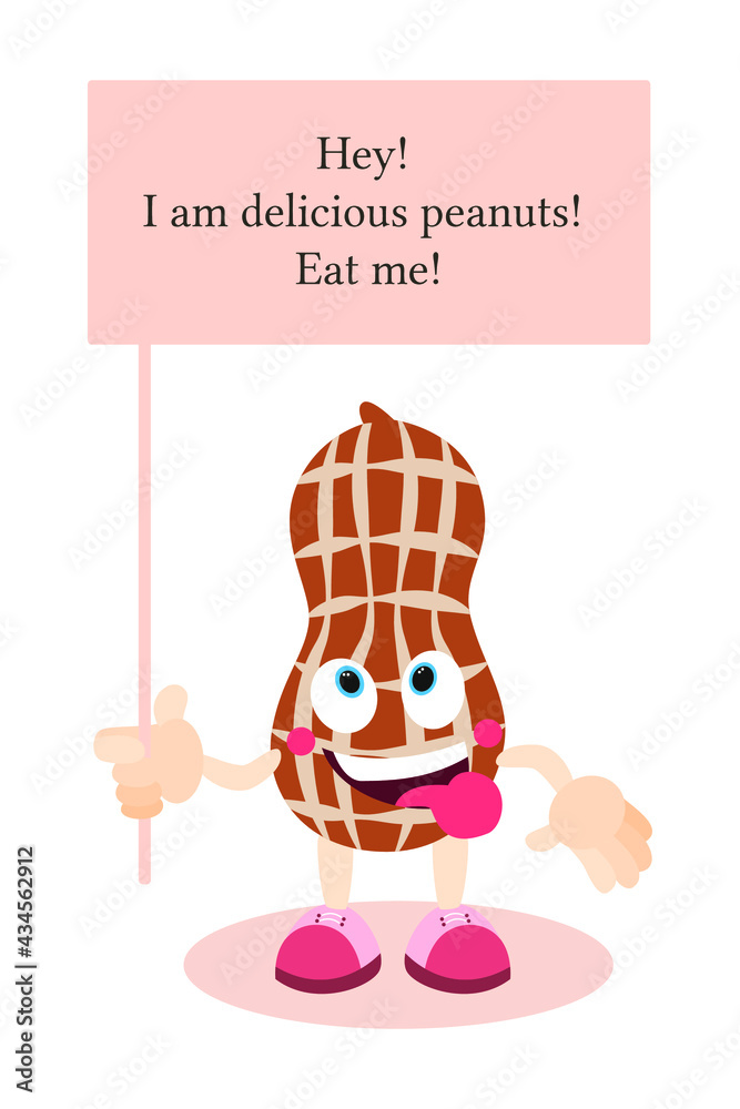 Cartoon peanuts. Peanuts with face, arms and legs. Food is like a ...